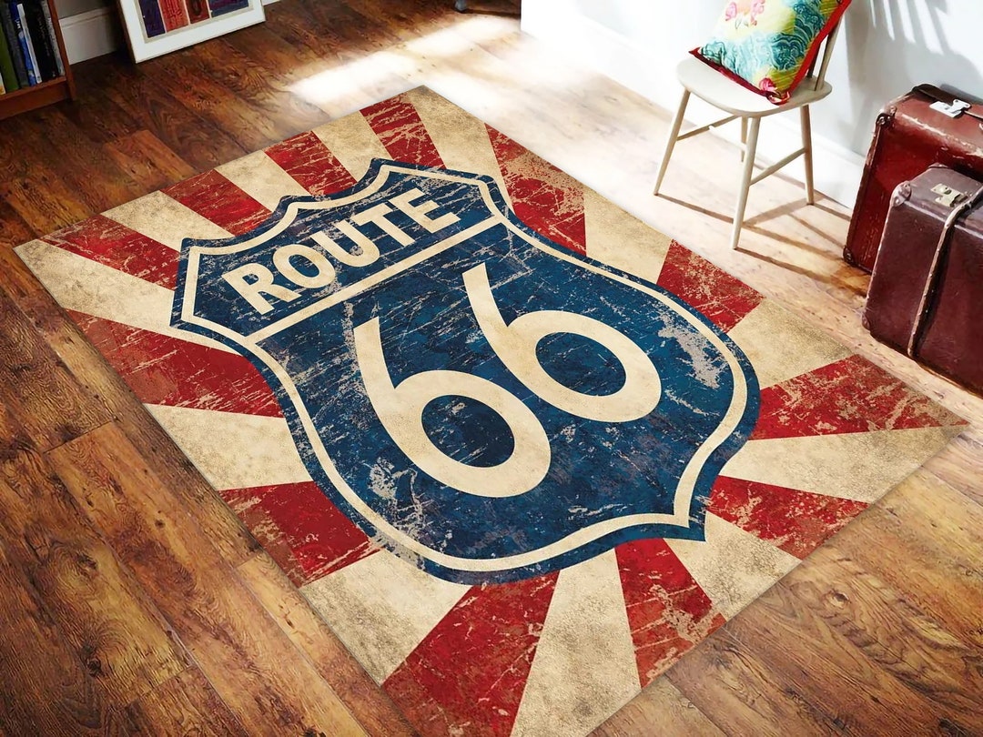 Route 66 Rug, Road Rug, American Highway Rug, Bikers Rug, Road 66 Rug ...
