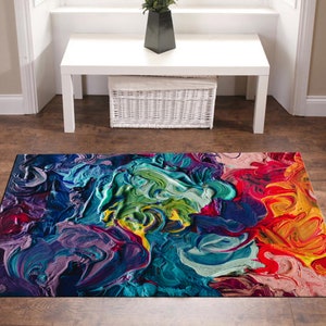 Colorful, 3D Printed Rugs, Oil Painting Print, Contemporary Rug, Salon ...