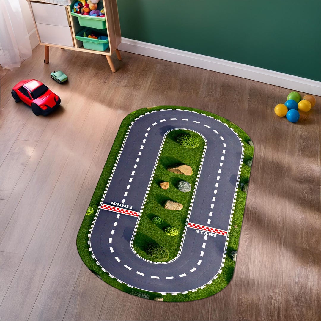 Racetrack Runner Rug, Racing Car Rug, Race Track Rug, Start Finish Line ...
