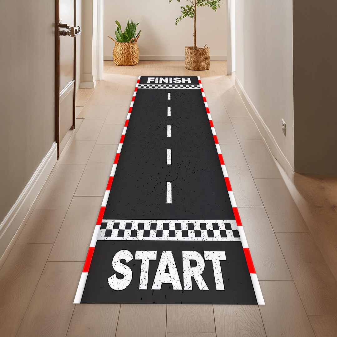 Racetrack Runner Rug for Hallway, Racing Car Rug, Race Track Rug, Start ...