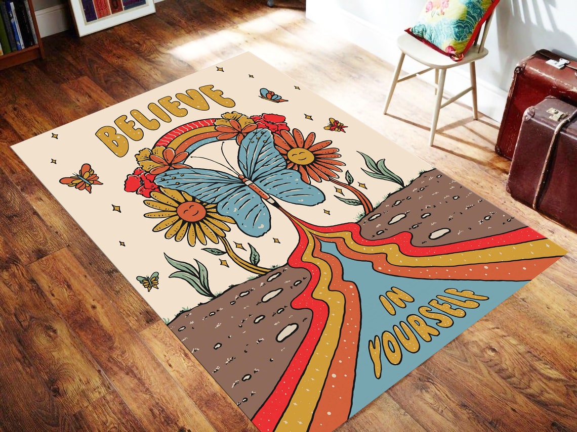 Hippie Cool Rug, Sun and Moon, Hippie Style Room Rug, Hippie Girl Gift ...