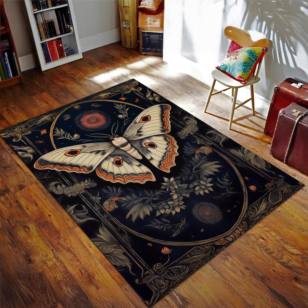 Luna Moth Rug, Mystic Butterfly Rug, Moonlit Floral Decor, Living Room ...