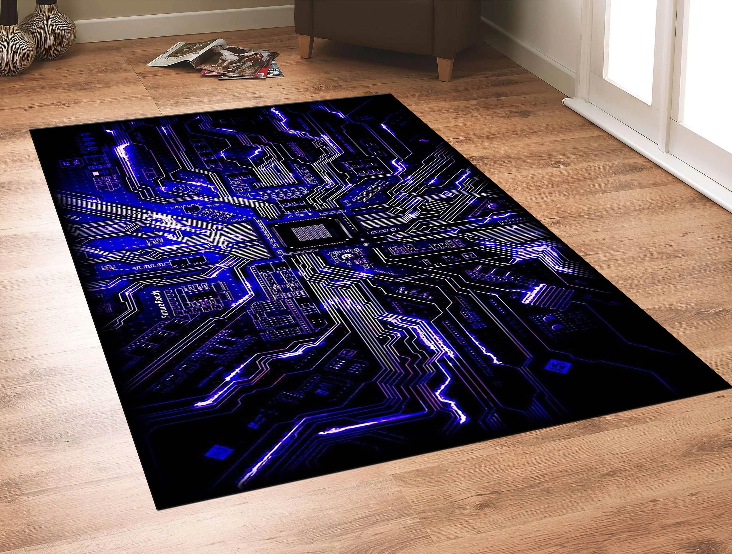 Electrical Engineering Rug, Gamer Rug, Neon Processor Rug, Lightning ...