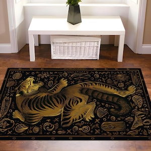 Vintage Tiger Rug, Big Cat Rug, Traditional Rug, Antique Look Rug ...
