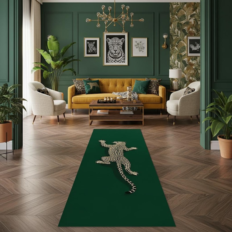 Green Leopard Rug Runner - Etsy