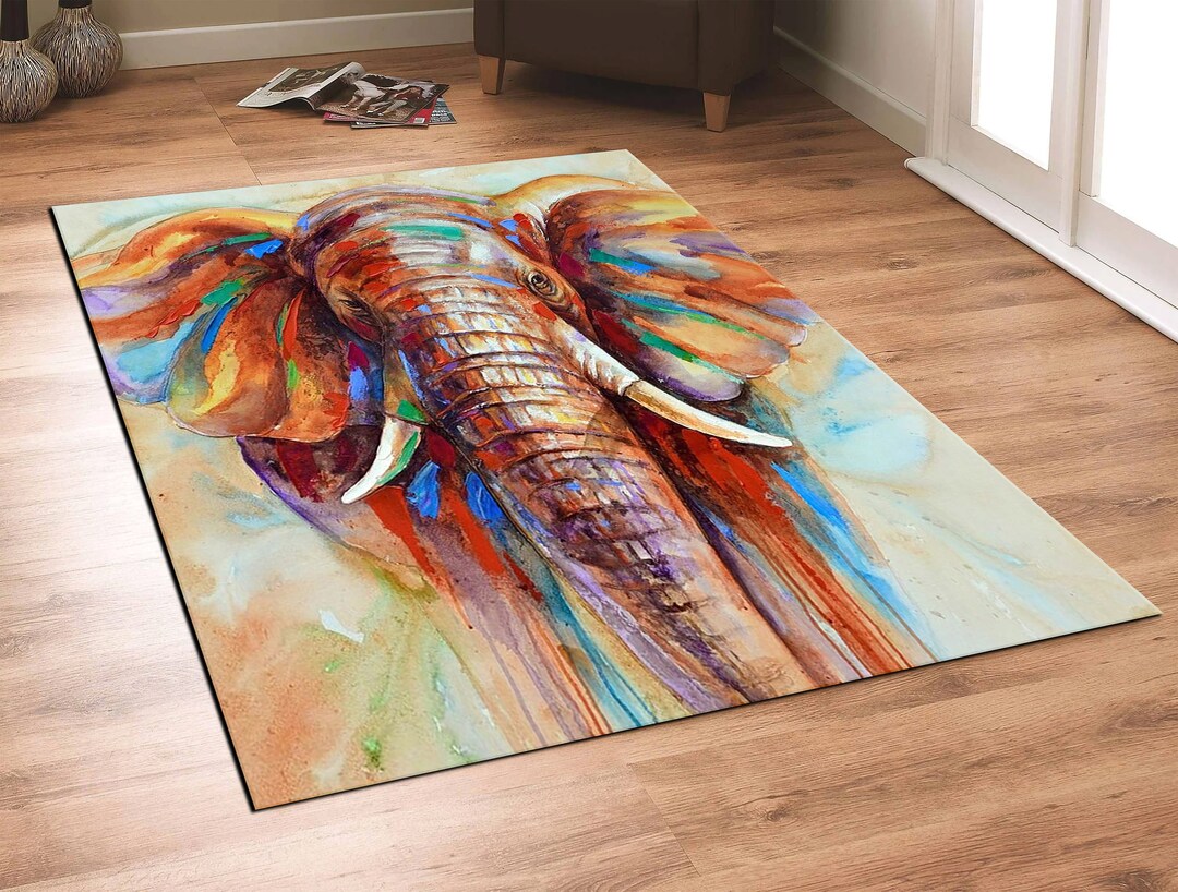 Elephant Rug,drawing Rug,animal Rug,colorful Rug,art Rug,art Theme Rug ...