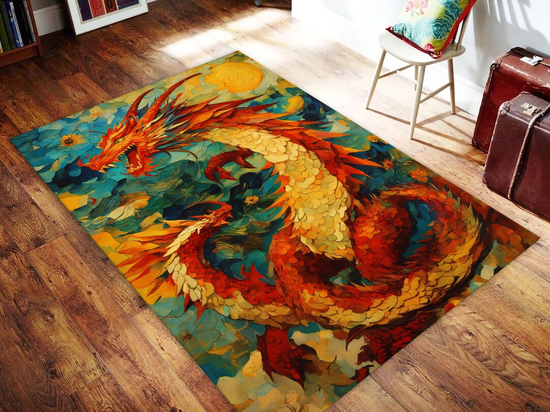 Flowers Dragons Rug,classic Rug,myth Dragon Rug,asian Dragonpattern Rug ...