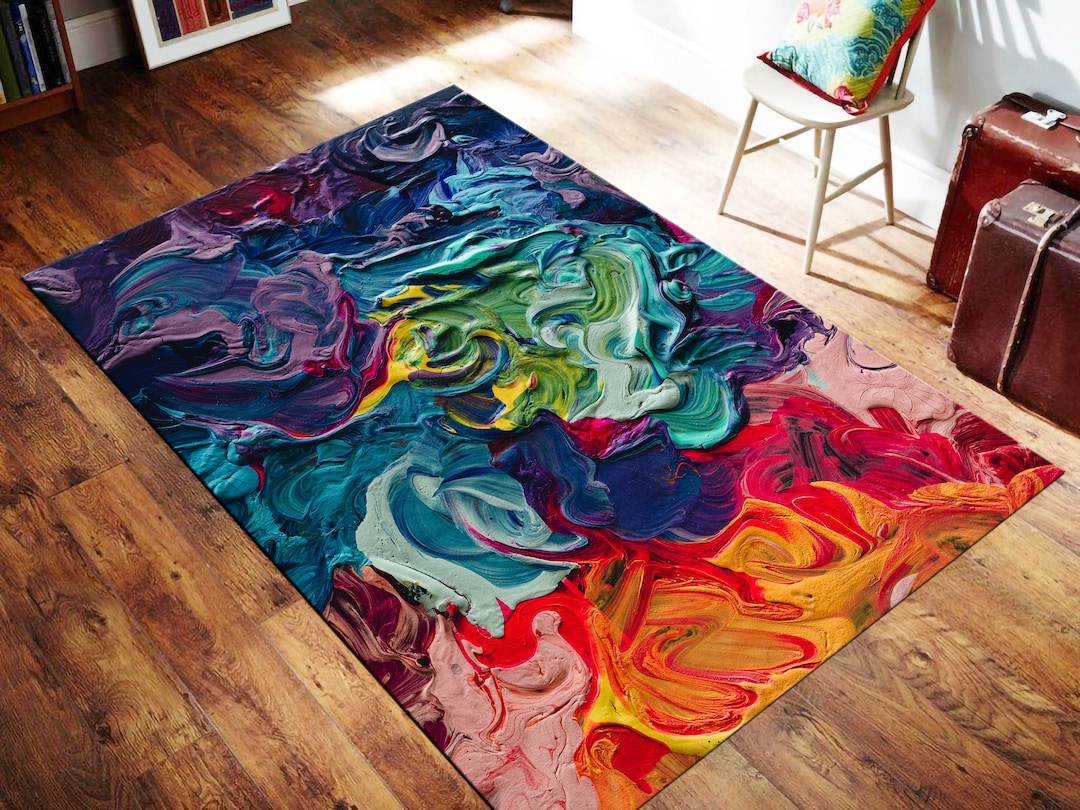 Colorful, 3D Printed Rugs, Oil Painting Print, Contemporary Rug, Salon ...