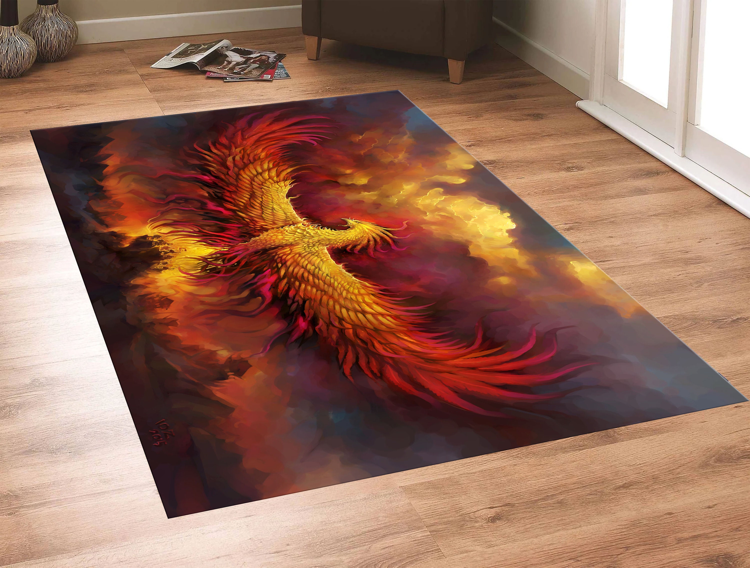 Phoneix Rug,fire Rug, Ancient Bird Rug, Fire Theme Rug, Phoneix Pattern ...