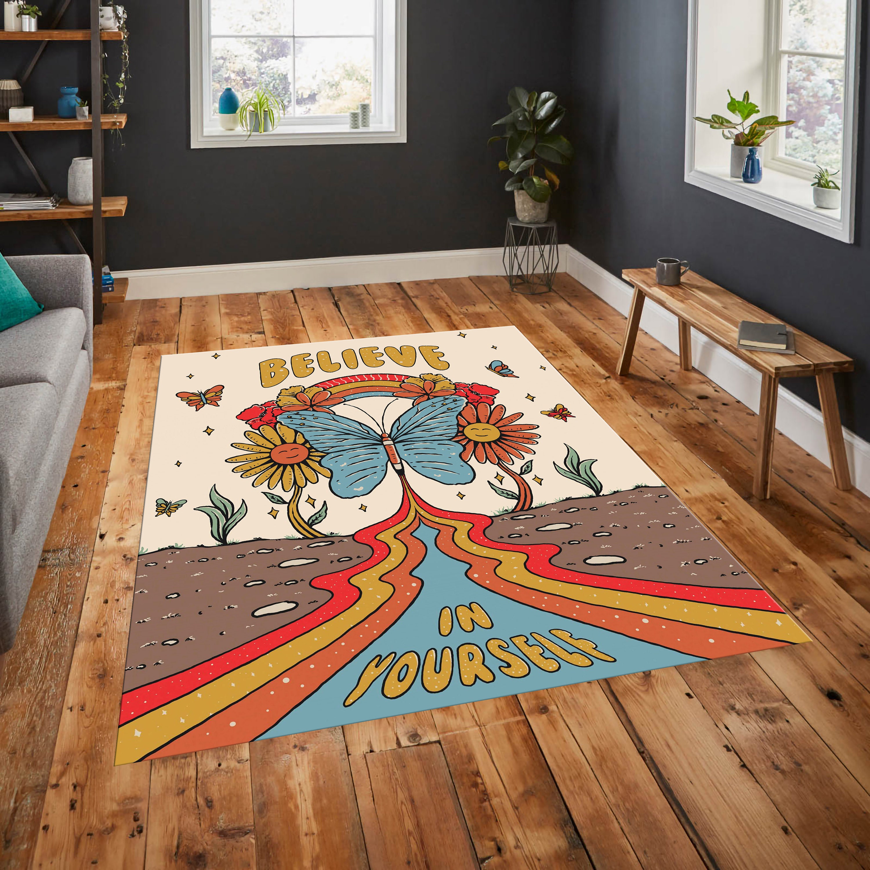 Hippie Cool Rug, Sun and Moon, Hippie Style Room Rug, Hippie Girl Gift ...