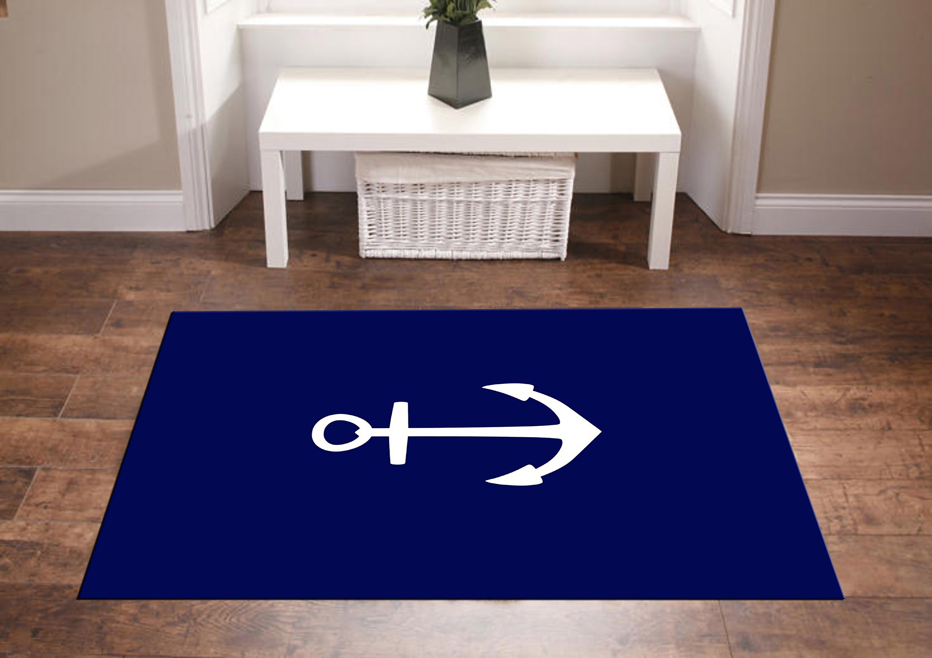 Navy Blue White Rug for Living Room, Sailor Anchor Rug, Ship Rudder Rug ...