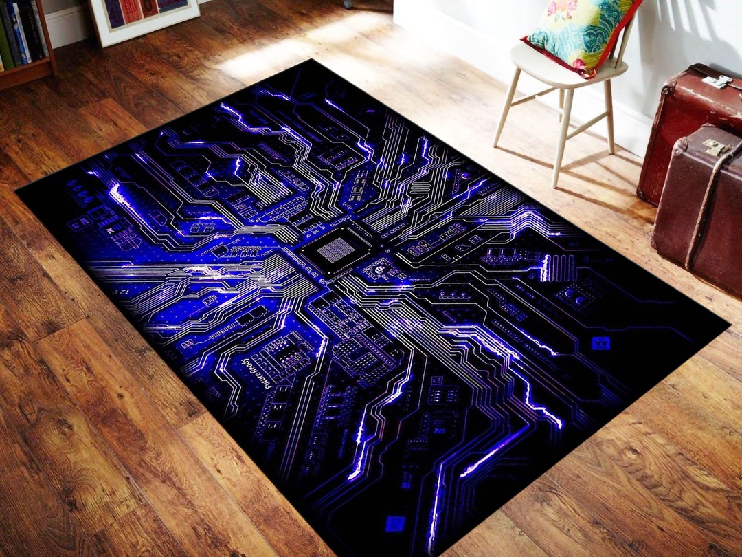 Electrical Engineering Rug, Gamer Rug, Neon Processor Rug, Lightning ...
