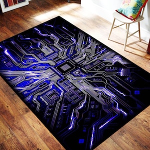 Electrical Engineering Rug, Gamer Rug, Neon Processor Rug, Lightning ...