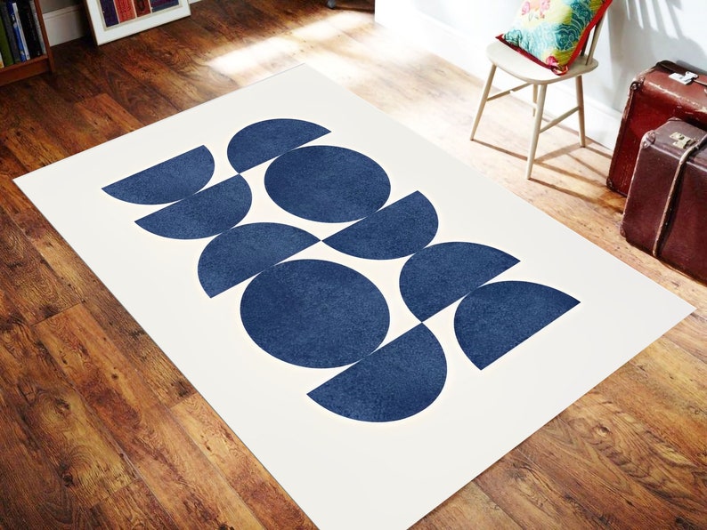 Blue Navy Rug Modern Abstract Rug Minimalist Rug Nordic - Etsy