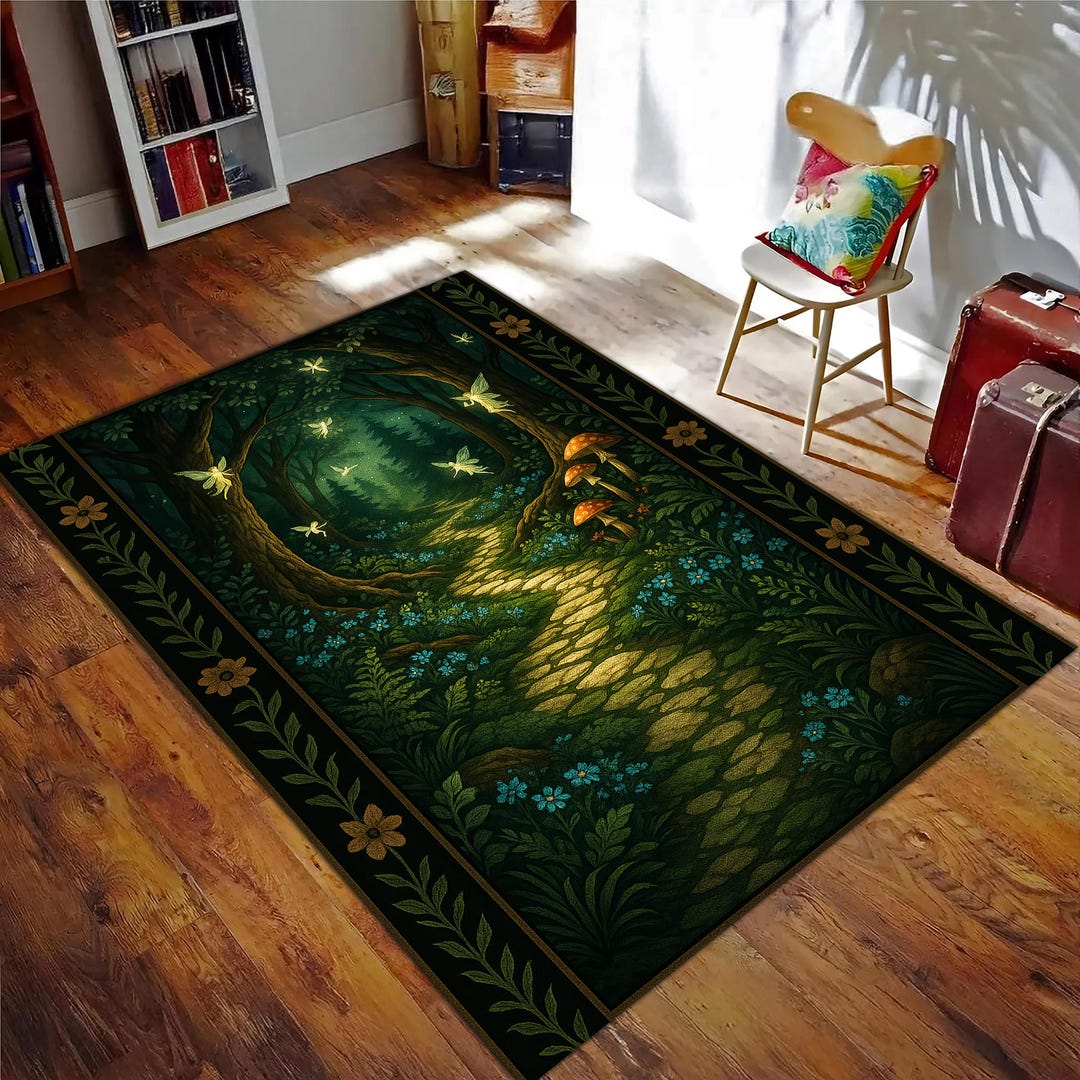 Enchanted Forest Path Rug – Fairy Light Woodland Carpet With Mushrooms ...