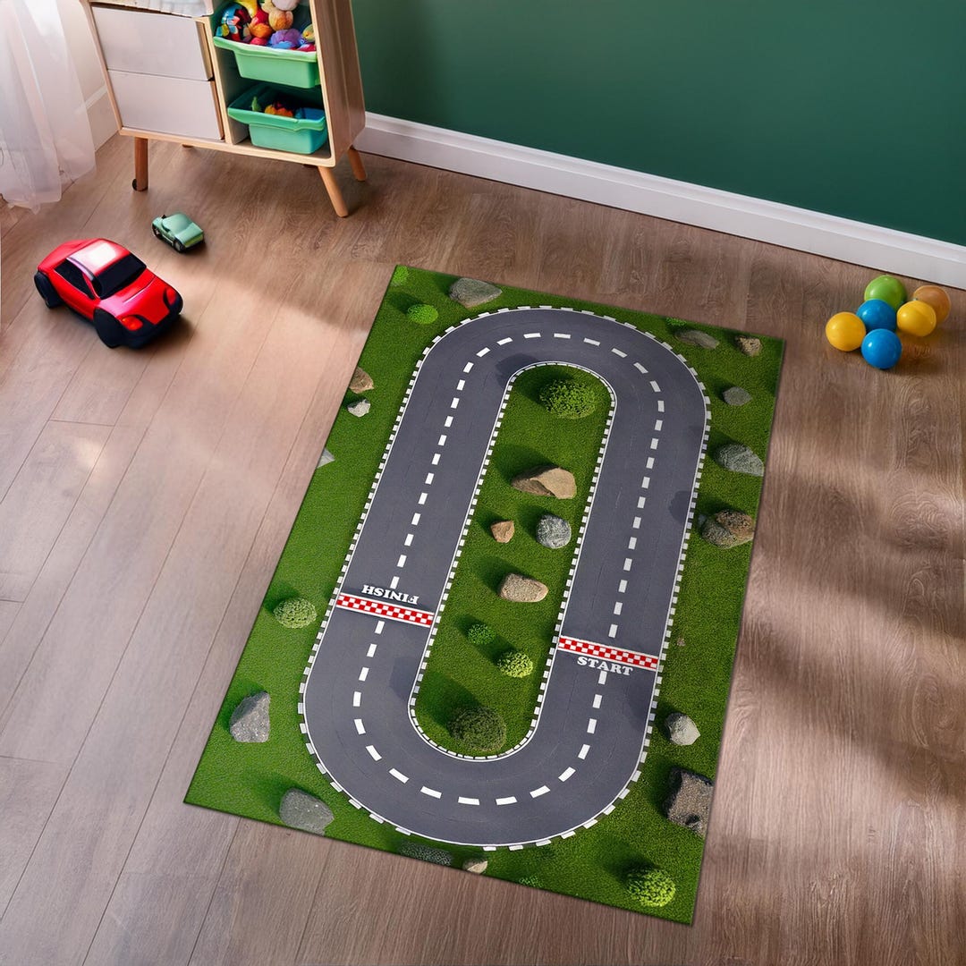 Racetrack Runner Rug, Racing Car Rug, Race Track Rug, Start Finish Line ...