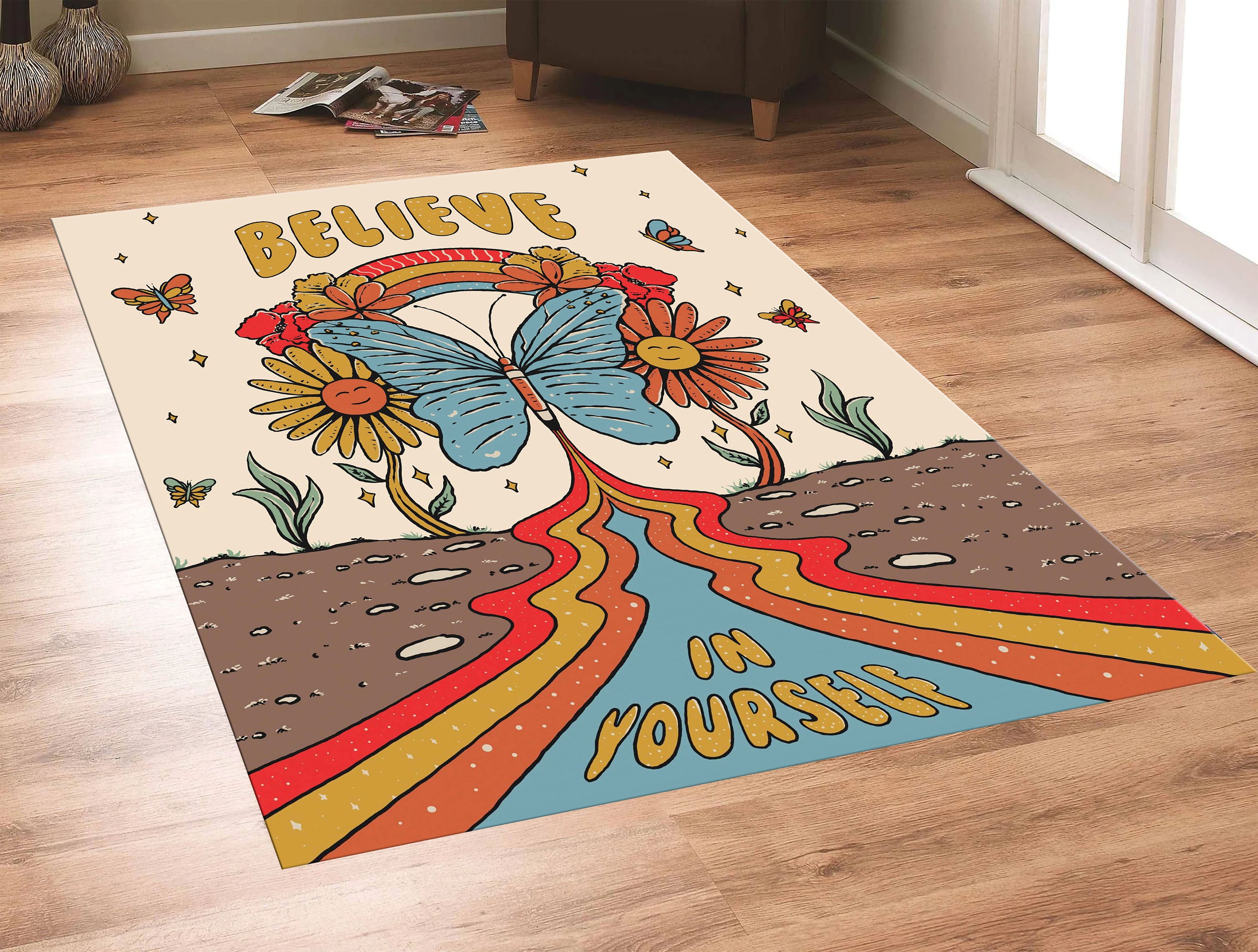 Hippie Cool Rug, Sun and Moon, Hippie Style Room Rug, Hippie Girl Gift ...