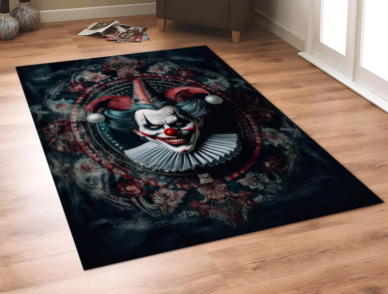 Creepy Clown Rug for Gothic Decor, Goth Clown Rug, Horror Clowncore ...