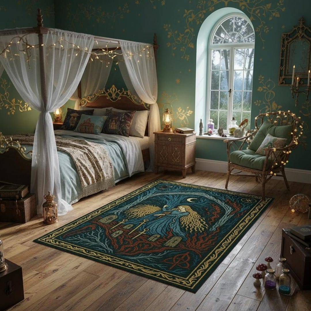 Medieval Gothic Fairycore Rug, Witchcraft Rug for Witchy Decor Bedroom ...