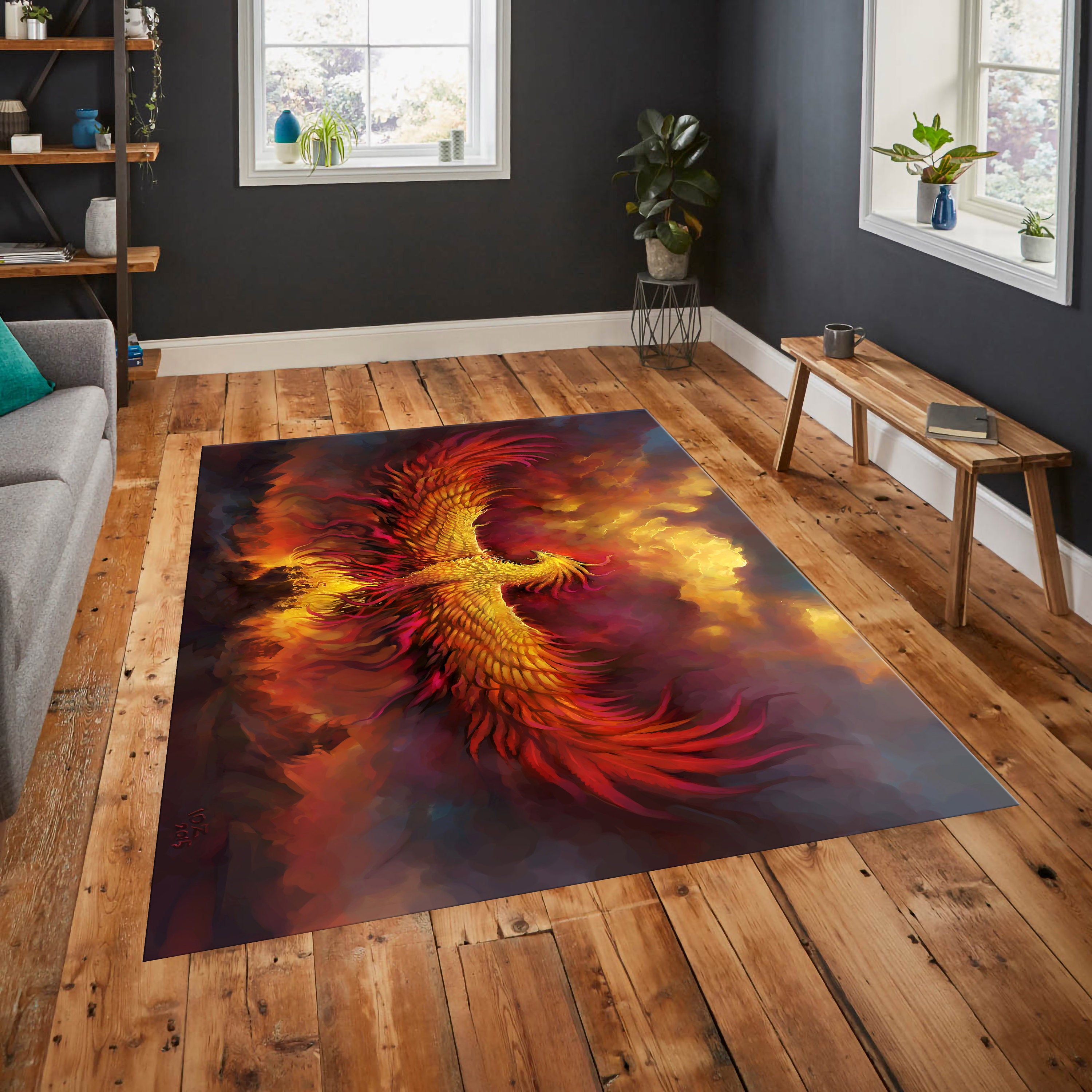 Phoneix Rug,fire Rug, Ancient Bird Rug, Fire Theme Rug, Phoneix Pattern ...