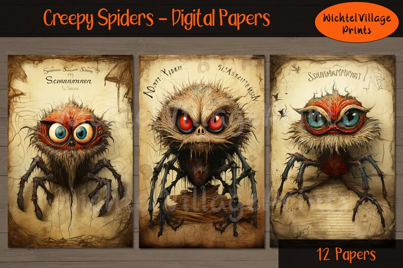 Creepy Spiders Digital Papers Collage Sheet, Fantasy Kit, Journal Page ...