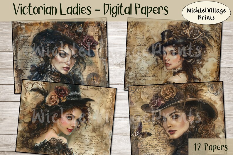 Victorian Ladies - Digital Papers, Collage Sheet, Fantasy Kit, Journal ...
