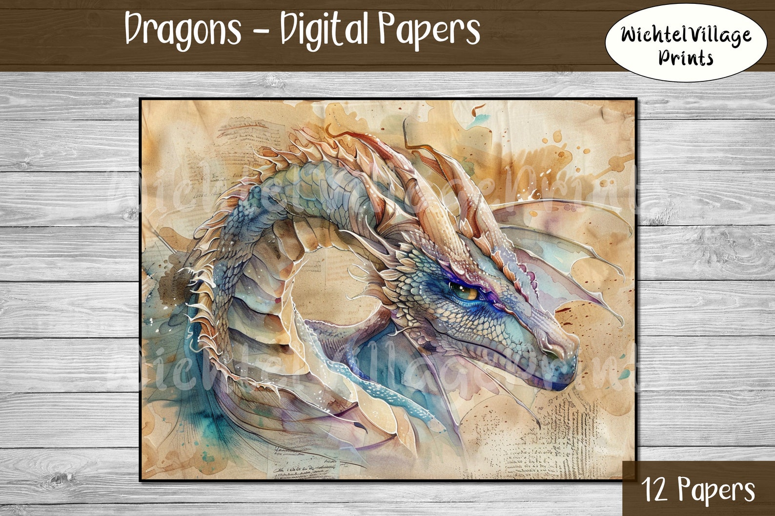 Dragons Digital Papers Collage Sheet, Fantasy Kit, Journal Page ...