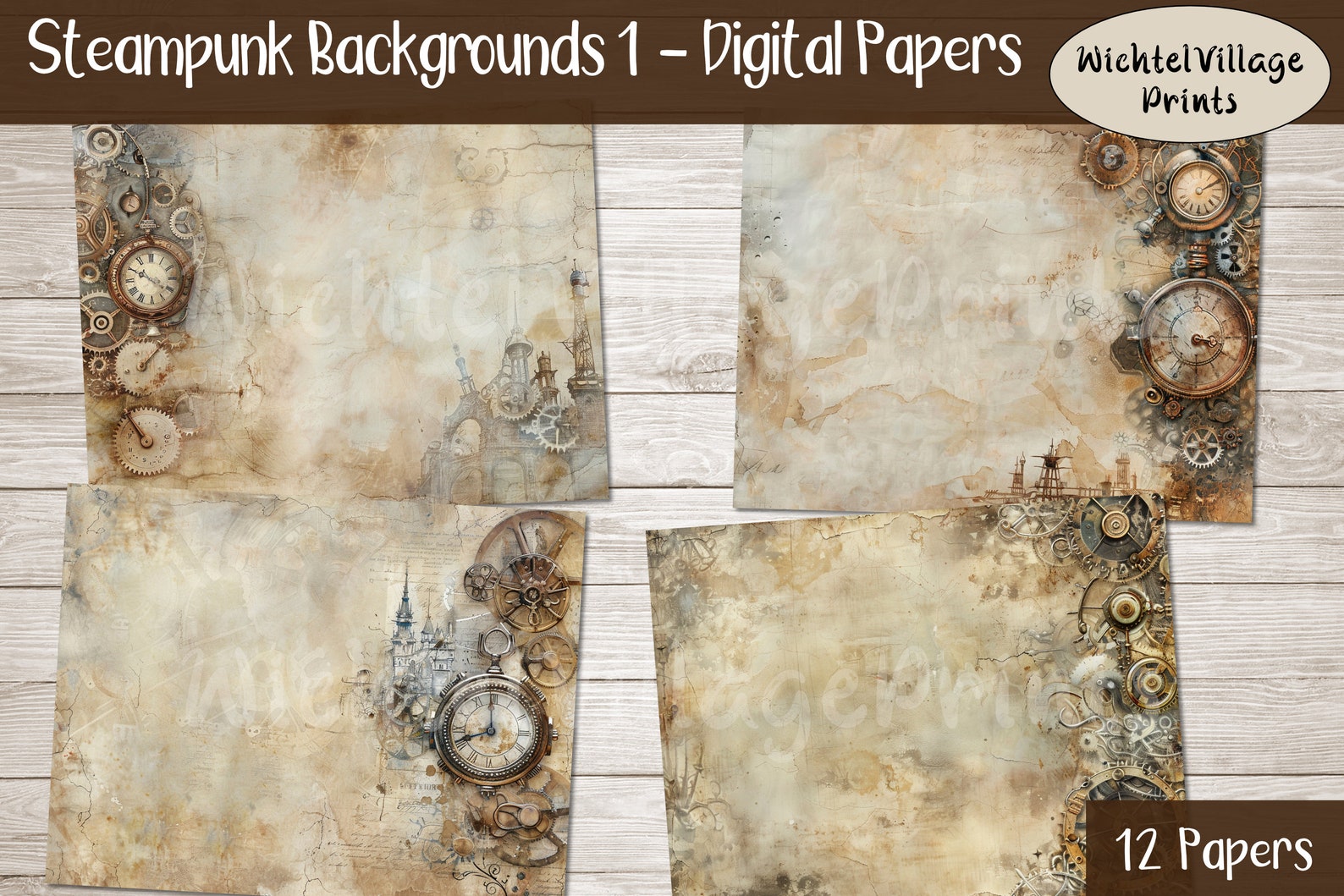 Steampunk Backgrounds 1 - Digital Papers, Collage Sheet, Fantasy Kit ...