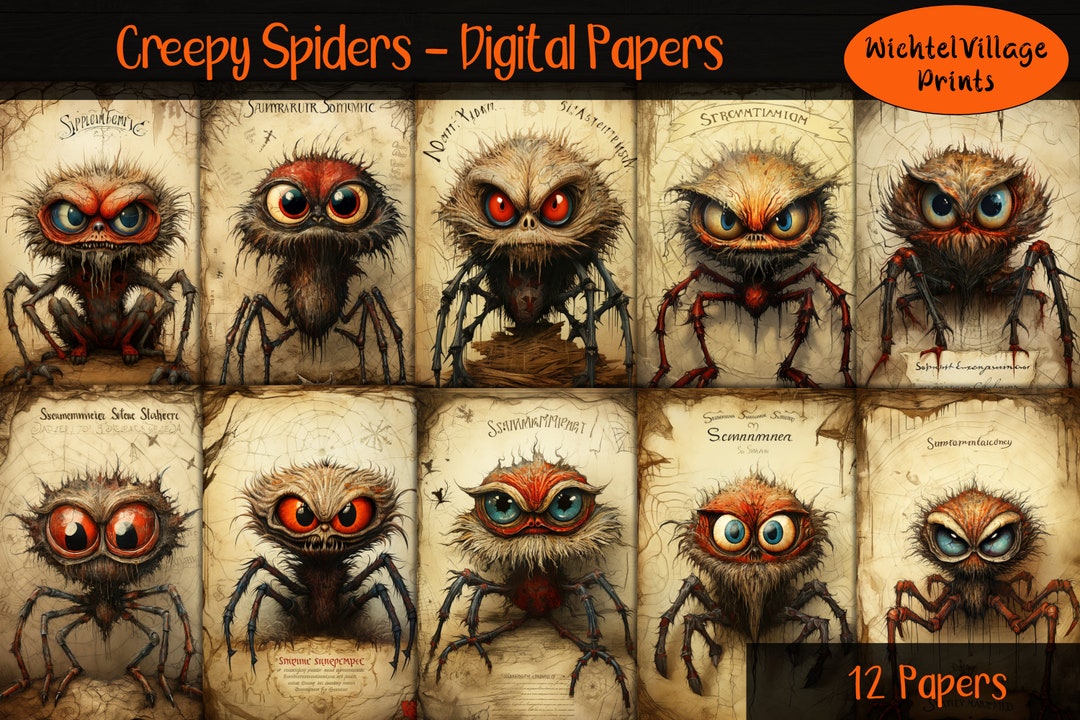 Creepy Spiders Digital Papers Collage Sheet, Fantasy Kit, Journal Page ...