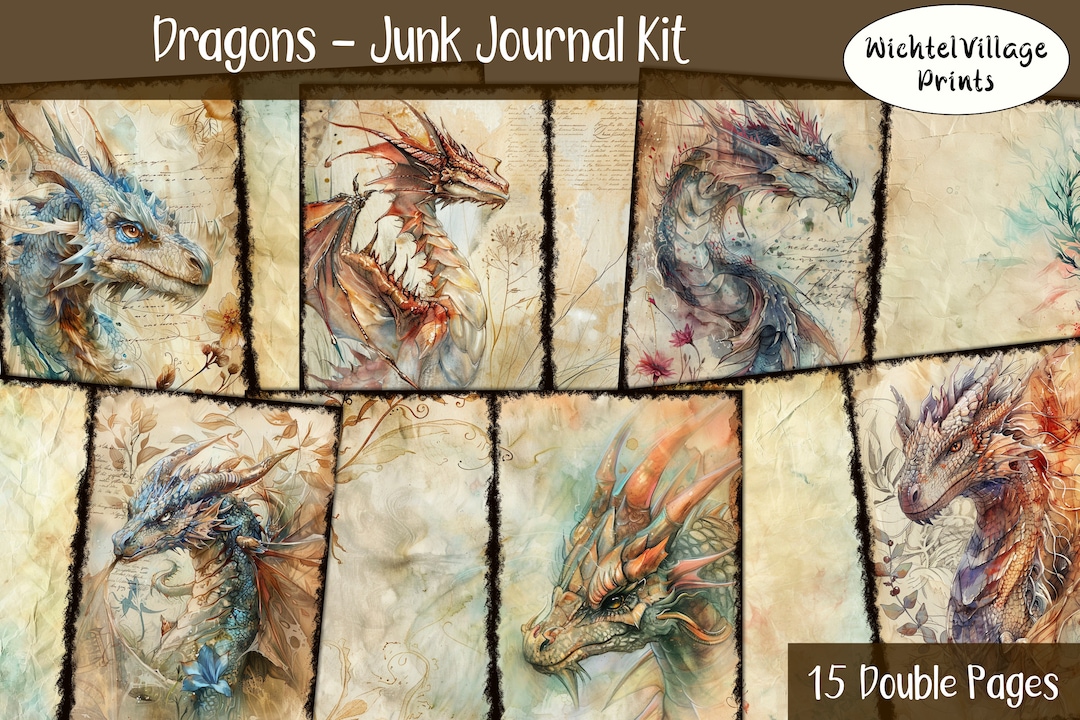 Dragons - Junk Journal Kit - Collage Sheet, Fantasy Kit, Journal Page ...