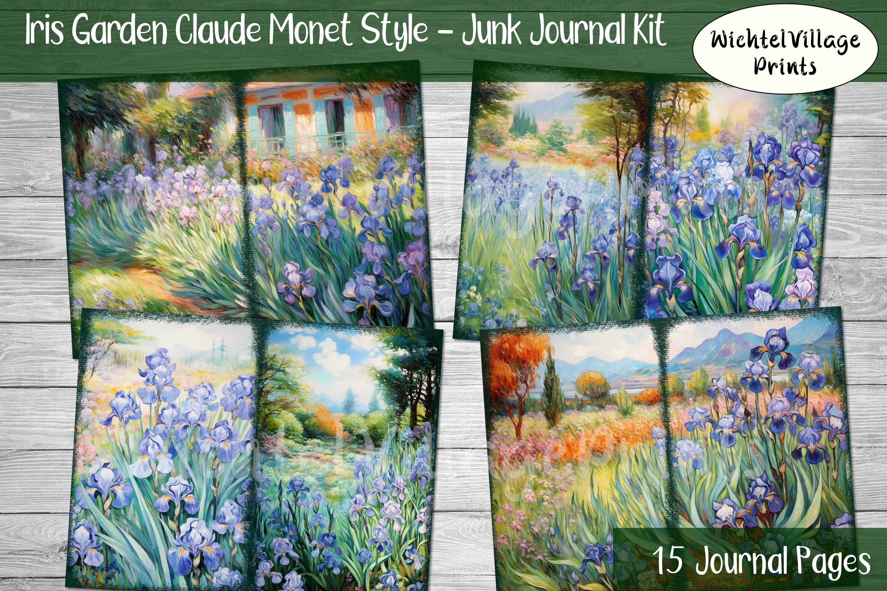 Iris Garden Claude Monet Style - Junk Journal Kit, Collage Sheet ...