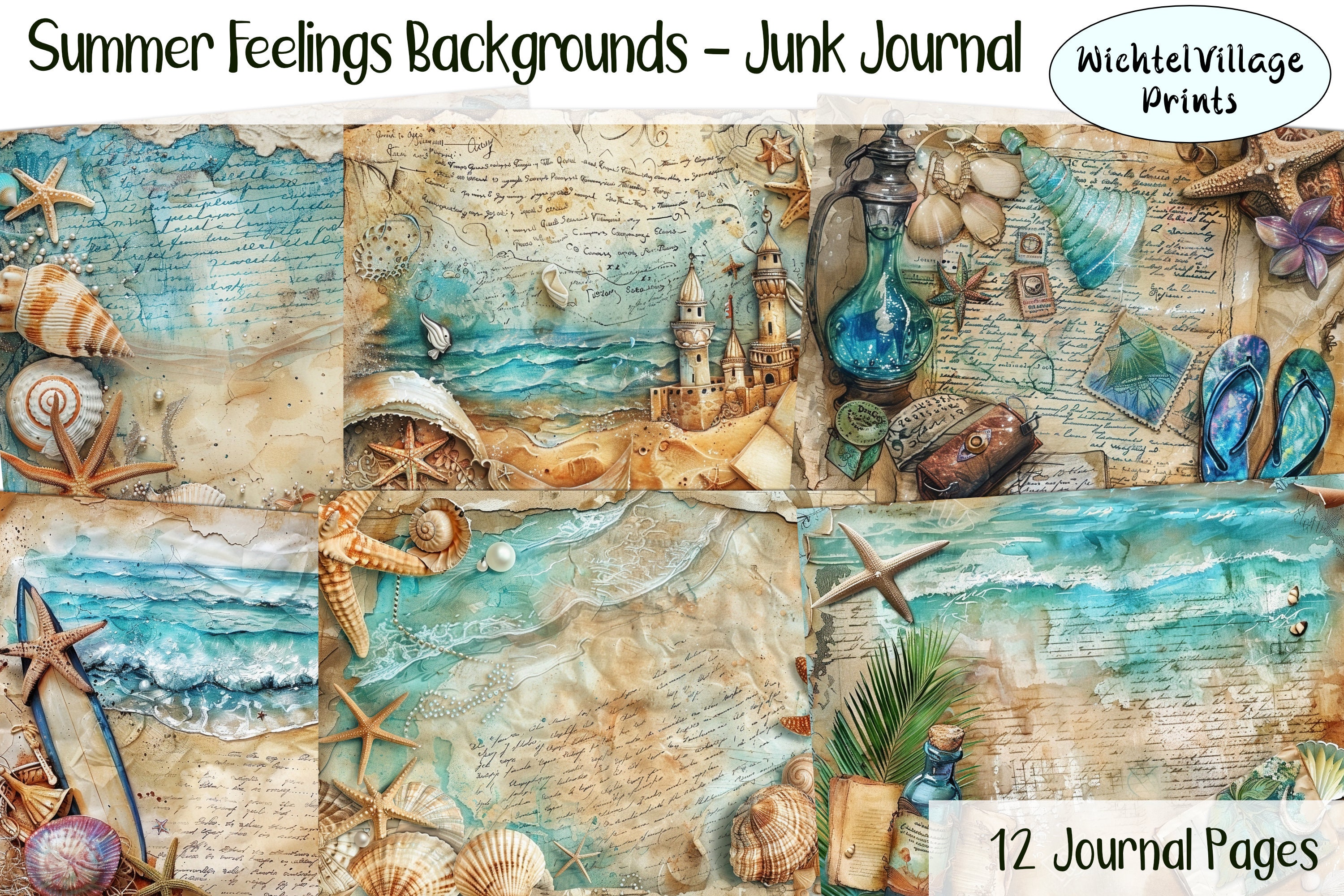 Summer Feelings Junk Journal Backgrounds, Collage Sheet, Scrapbook Page ...