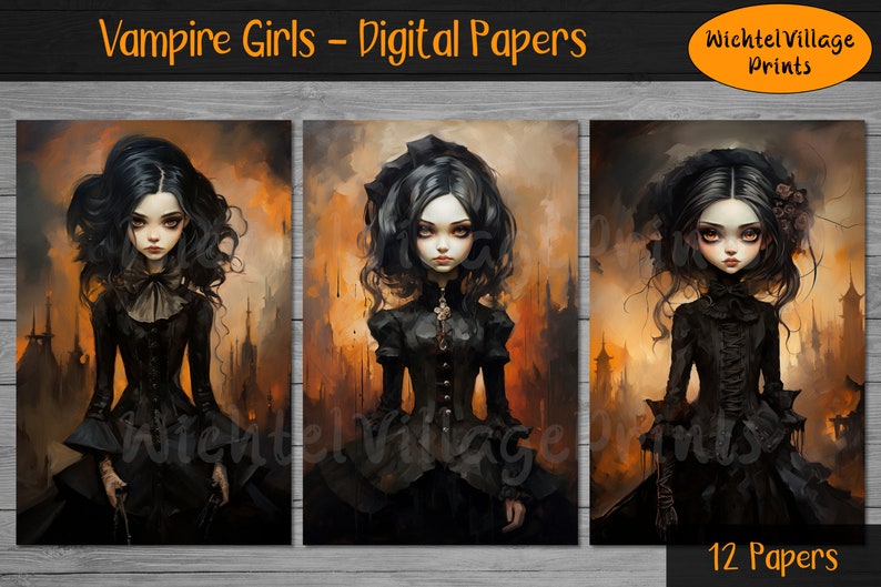 Vampire Girls Digital Papers Collage Sheet, Fantasy Kit, Journal Page ...