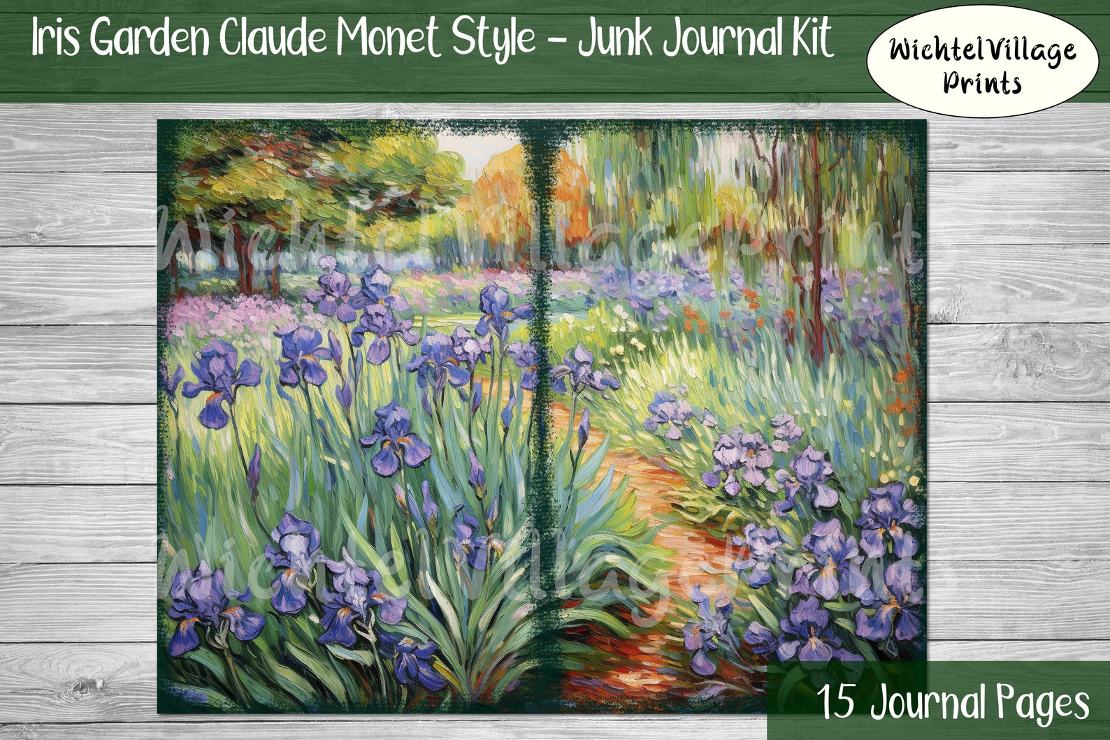 Iris Garden Claude Monet Style - Junk Journal Kit, Collage Sheet ...
