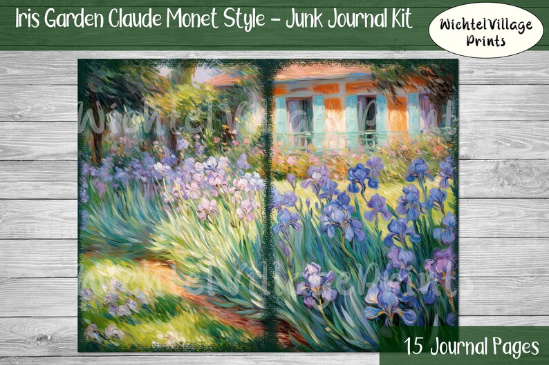 Iris Garden Claude Monet Style - Junk Journal Kit, Collage Sheet ...