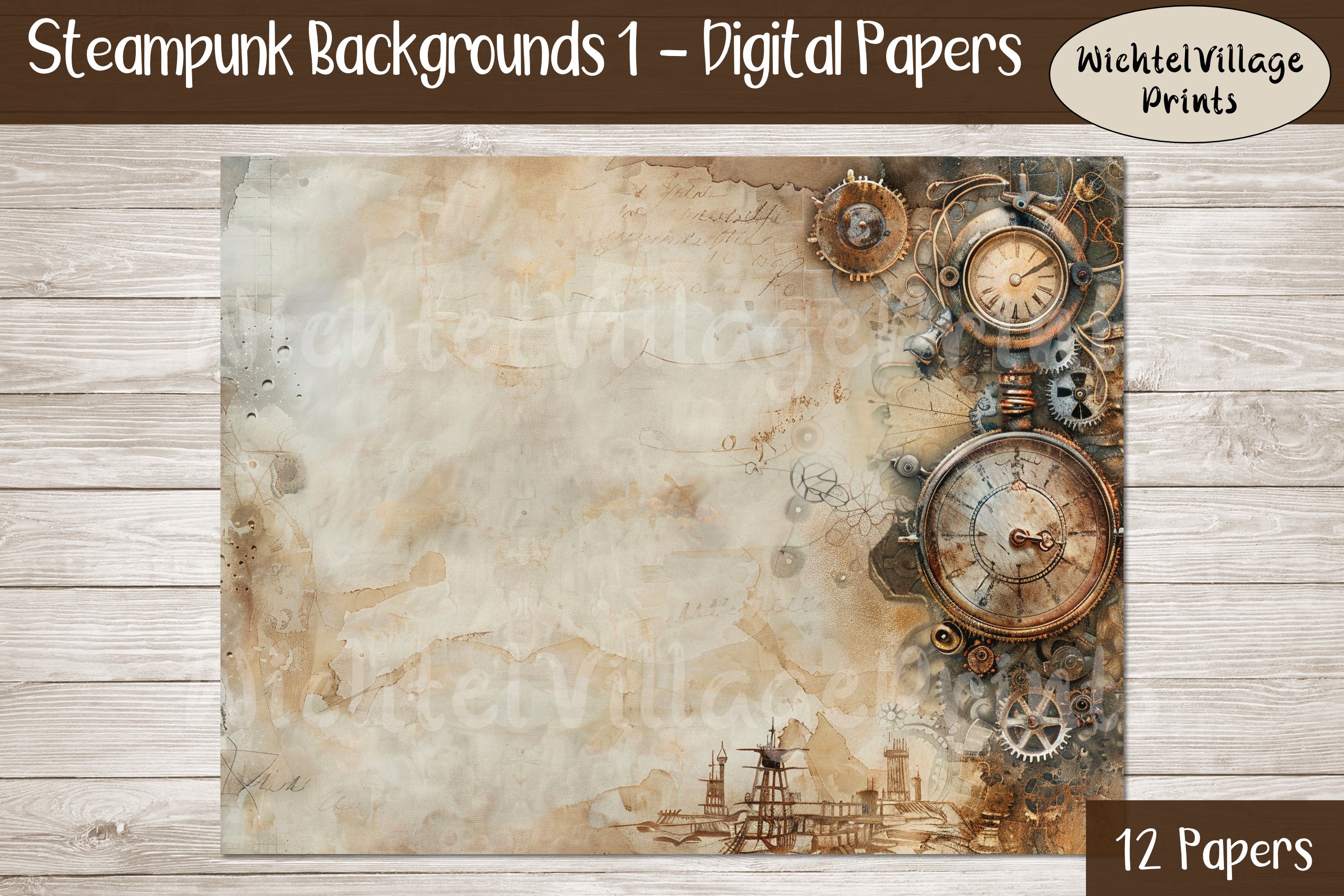Steampunk Backgrounds 1 - Digital Papers, Collage Sheet, Fantasy Kit ...