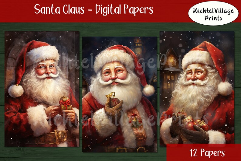 Santa Claus Digital Papers Collage Sheet, Fantasy Kit, Journal Page ...