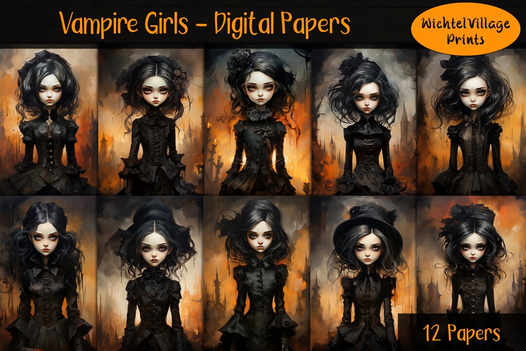 Vampire Girls Digital Papers Collage Sheet, Fantasy Kit, Journal Page ...