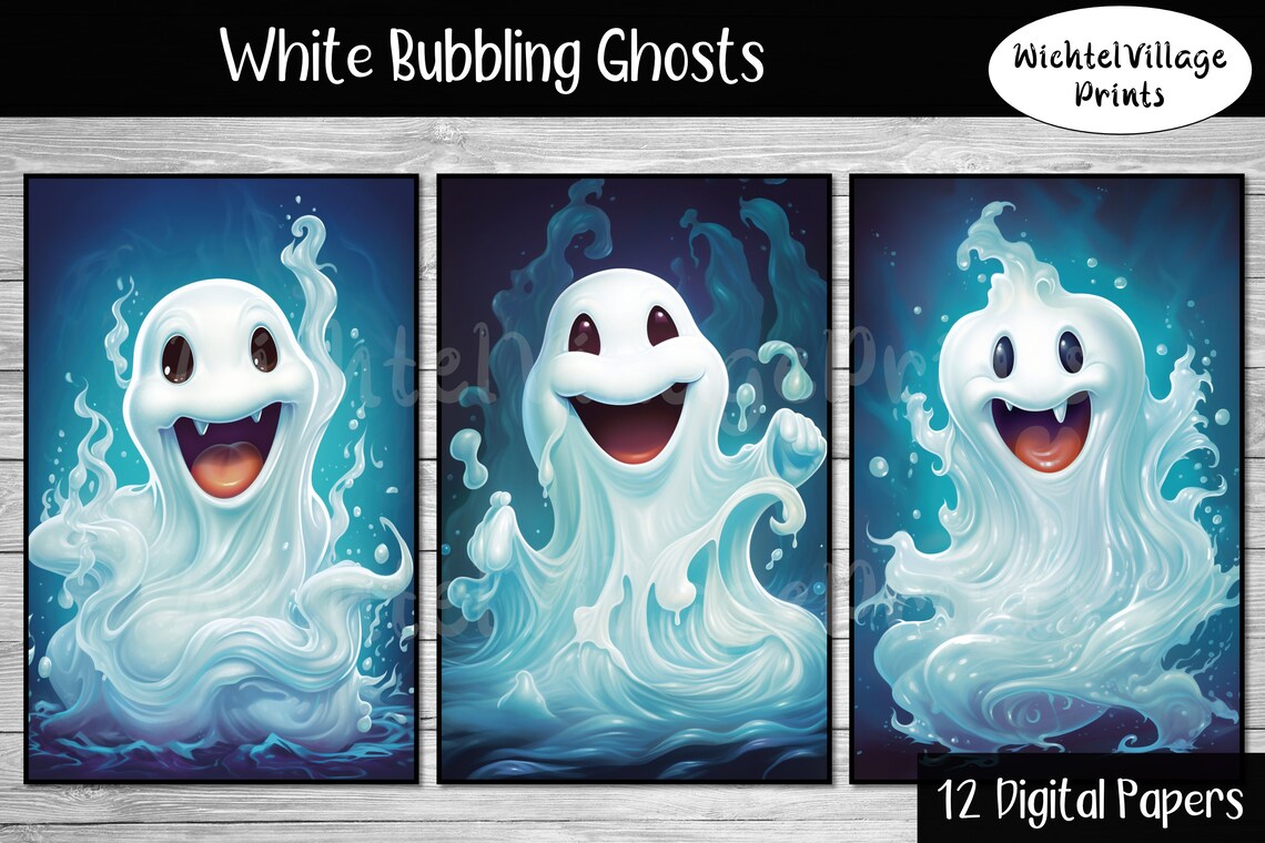 White Bubbling Ghosts Digital Papers Spooky Halloween, Journal Page ...