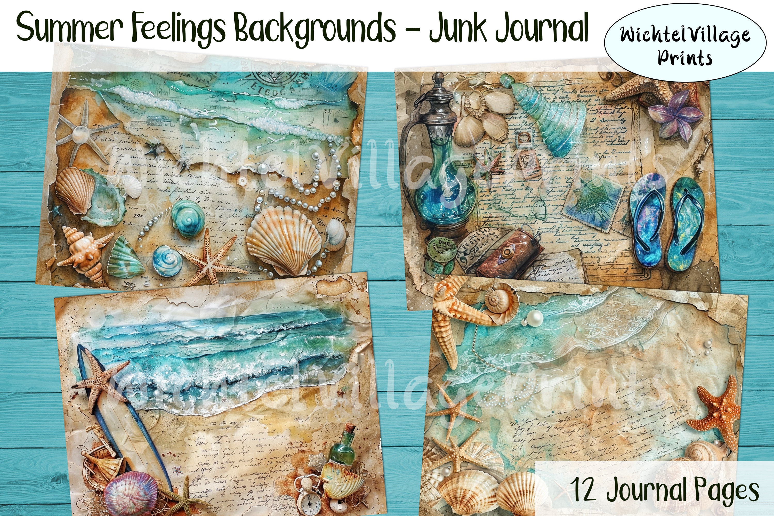 Summer Feelings Junk Journal Backgrounds, Collage Sheet, Scrapbook Page ...