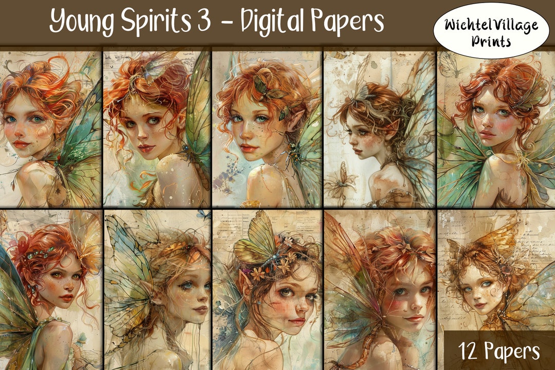 Young Spirits 3 - Digital Papers - Collage Sheet, Fantasy Kit, Journal ...