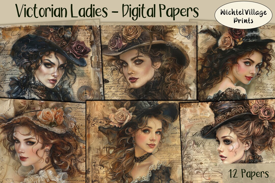 Victorian Ladies - Digital Papers, Collage Sheet, Fantasy Kit, Journal ...