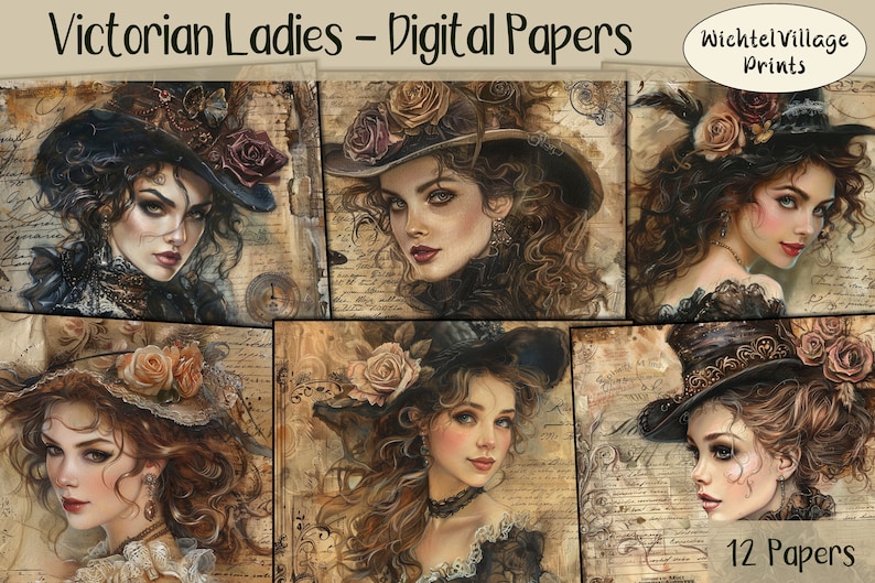 Victorian Ladies - Digital Papers, Collage Sheet, Fantasy Kit, Journal ...