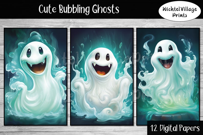 Cute Bubbling Ghosts Digital Papers Spooky Halloween, Journal Page ...