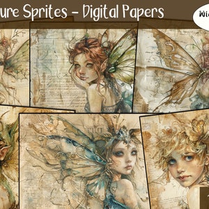 Nature Sprites - Digital Papers - Collage Sheet, Fantasy Kit, Journal ...