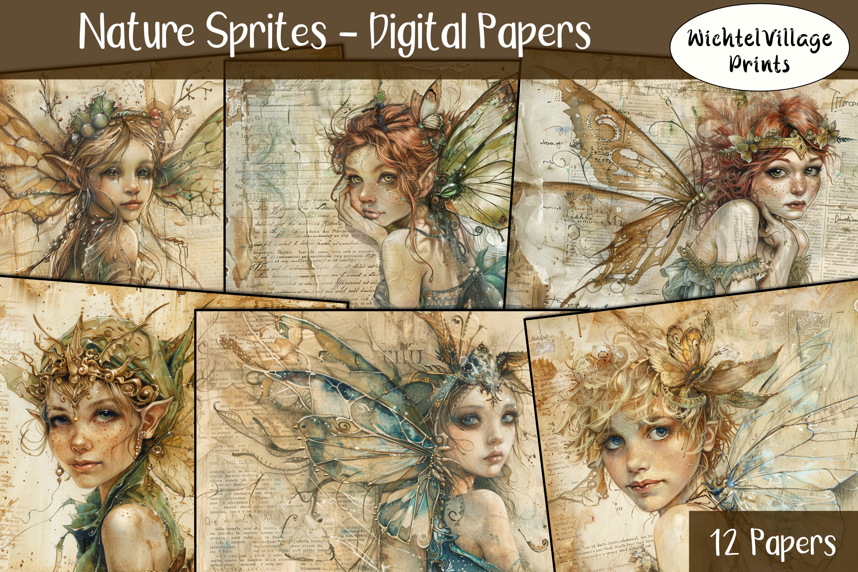 Nature Sprites - Digital Papers - Collage Sheet, Fantasy Kit, Journal ...