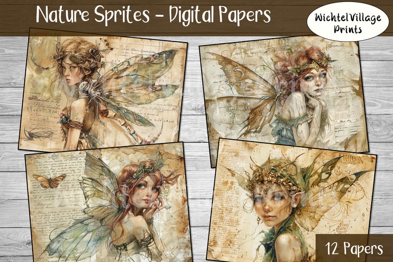Nature Sprites - Digital Papers - Collage Sheet, Fantasy Kit, Journal ...
