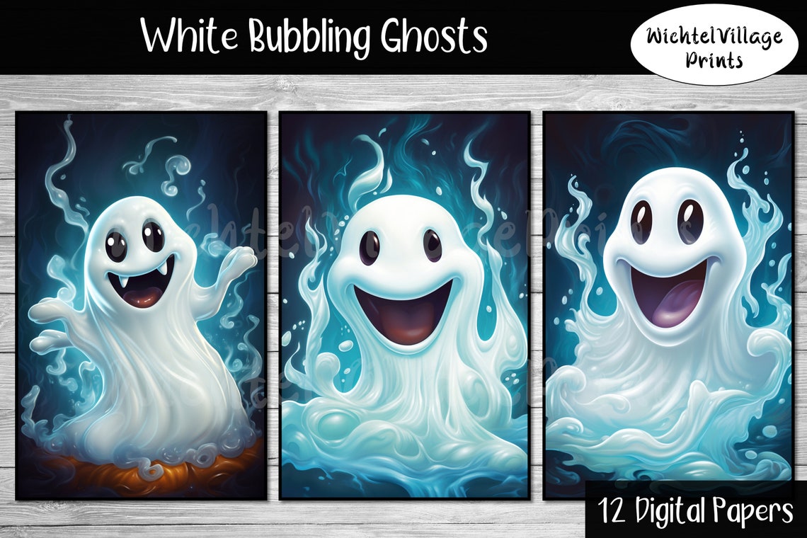 White Bubbling Ghosts Digital Papers Spooky Halloween, Journal Page ...