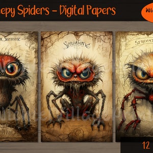 Creepy Spiders Digital Papers Collage Sheet, Fantasy Kit, Journal Page ...