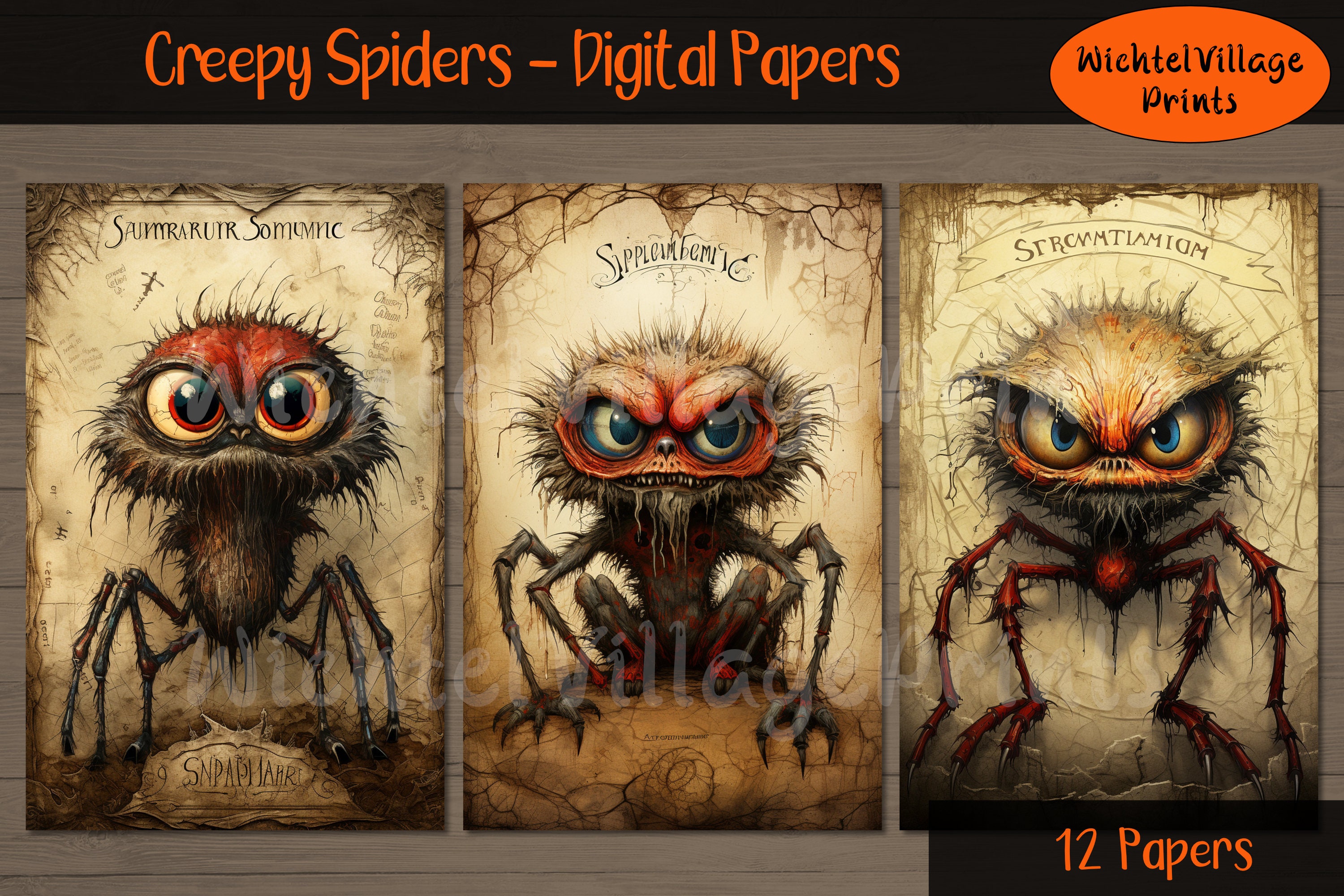 Creepy Spiders Digital Papers Collage Sheet, Fantasy Kit, Journal Page ...